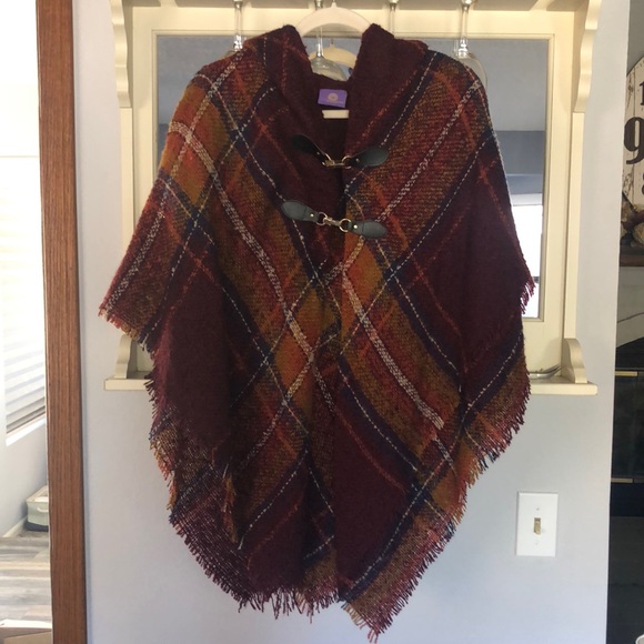 curations caravan | Sweaters | Boucle Border Plaid Toggle Wrap | Poshmark